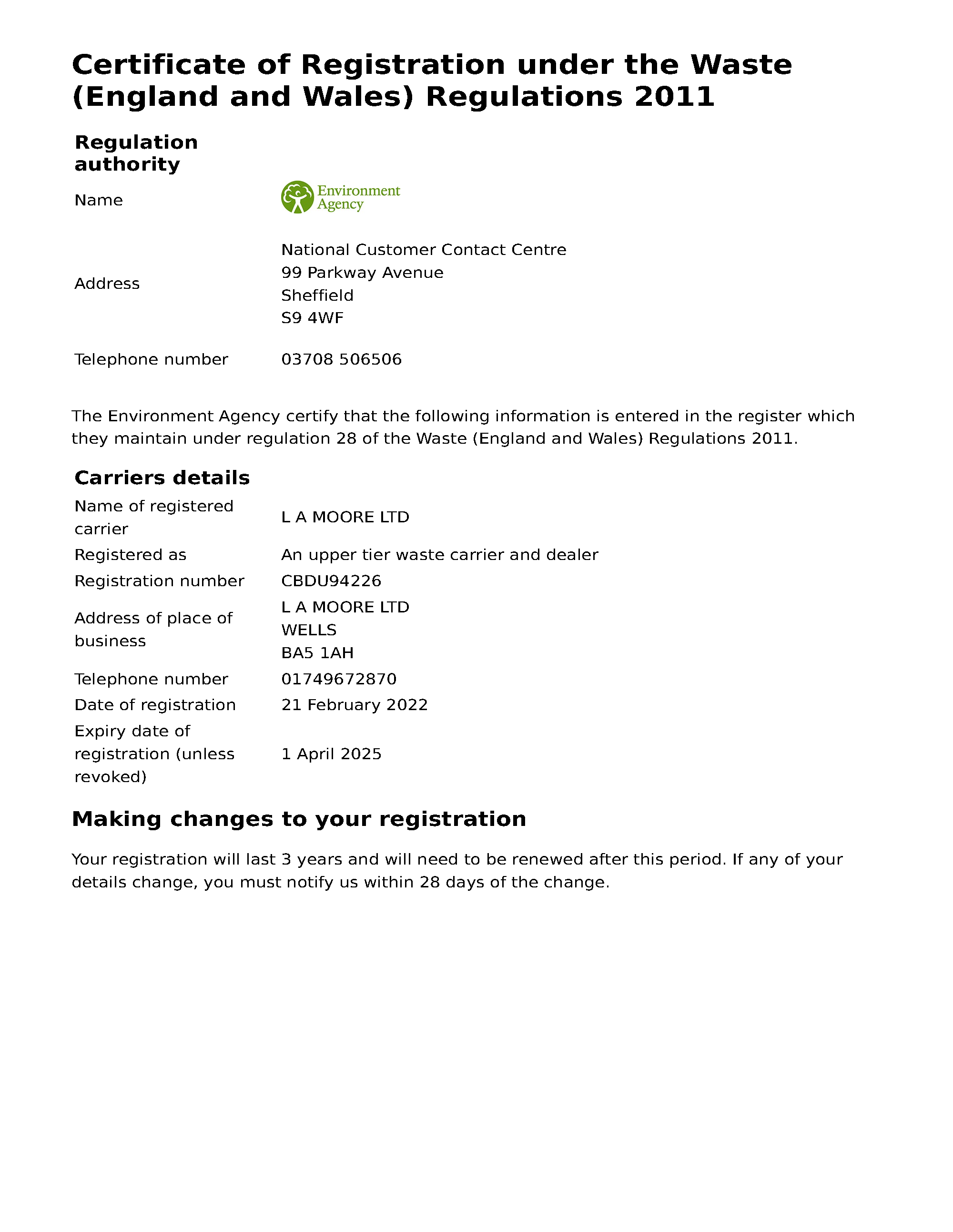 Accreditations and licences for L A Moore Ltd Demolition services in ...